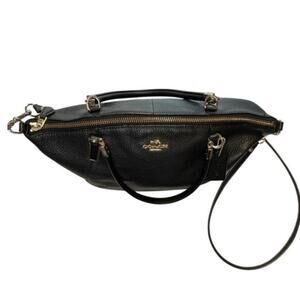 Coach | Bags | Coach Black Pebble Leather Zip Closure Double Handle ...